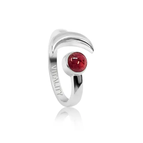 THE JEWELLERY STORE LONDON Red / Silver Adjustable July Vitality Birthstone Ring In Sterling Silver- Ruby - Red/silver