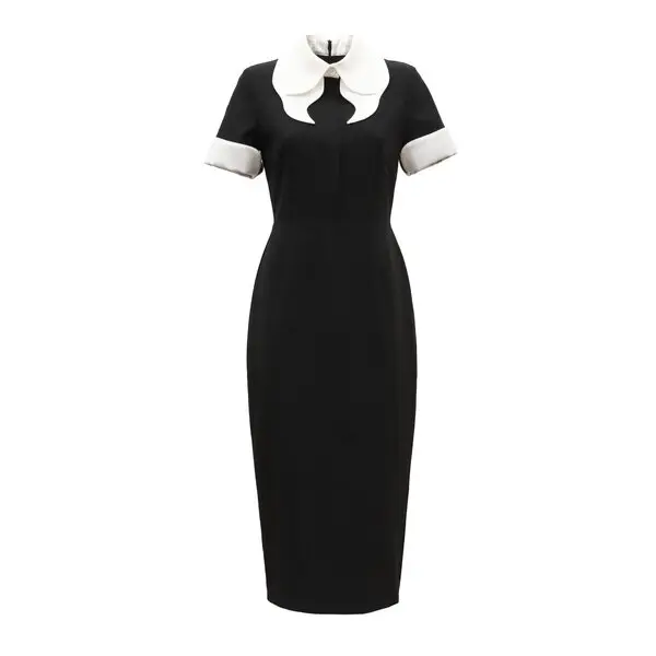 JULIA ALLERT Polished Fitted Midi Short Sleeve Dress - Black