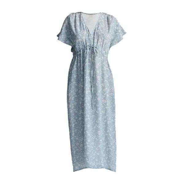 REISTOR Gathered Maxi Dress In Light Florals - Blue