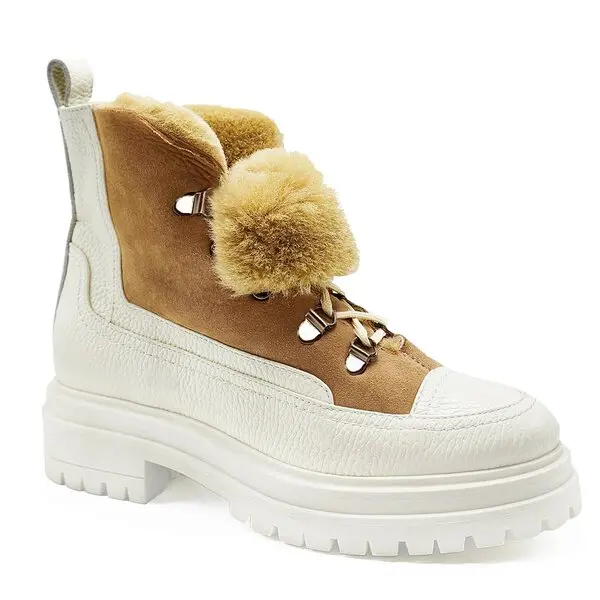 BEAUTIISOLES BY ROBYN SHREIBER White / Brown Francy Brown Winter Bootie With Faux Fur - White/brown