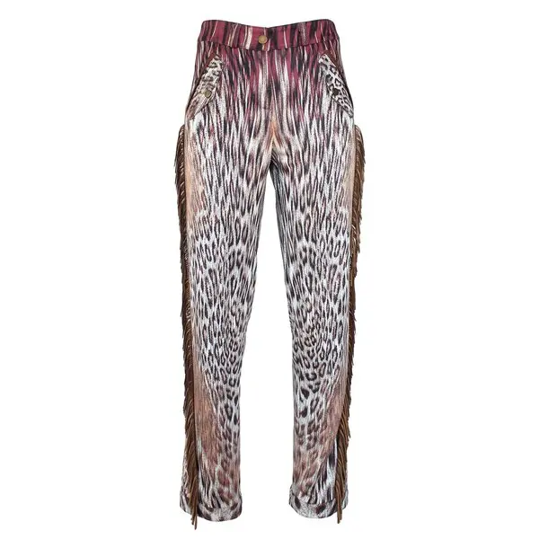 LALIPOP DESIGN Straight-leg Pants With Animal Print And Fringe Details - Black