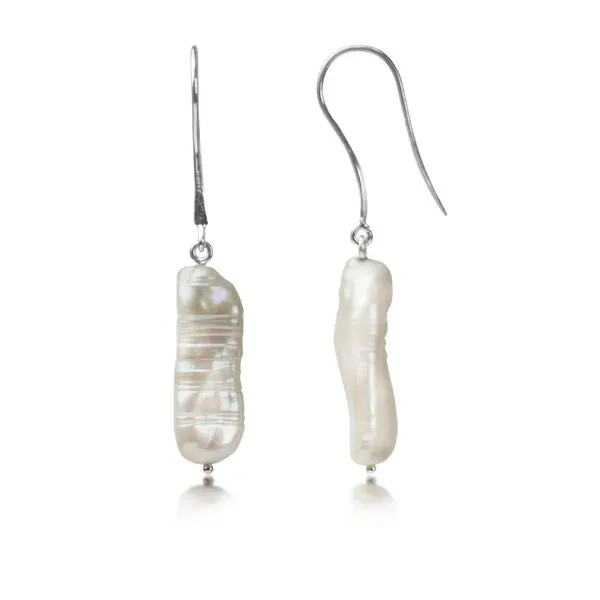 THE JEWELLERY STORE LONDON Silver / White Thick Biwa Pearl Earrings In Sterling Silver - Silver/white