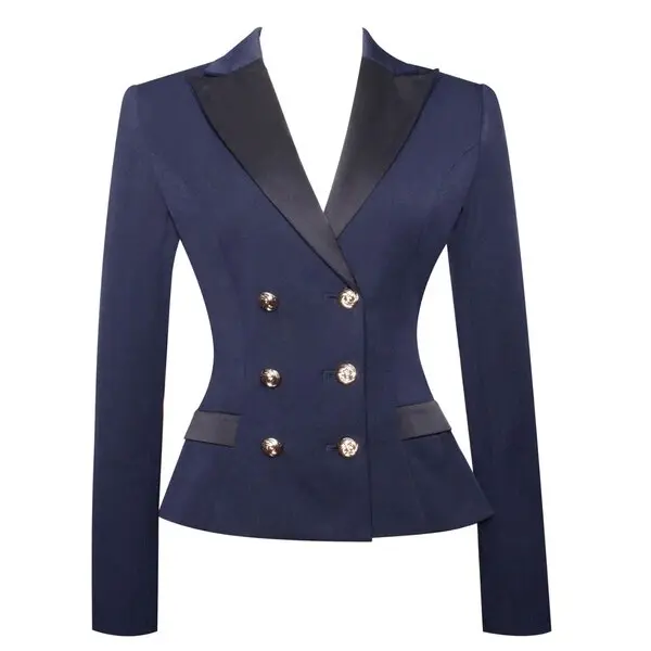 MISS CIRCLE NEW YORK Nasia Navy Double Breast Backless Blazer - Blue