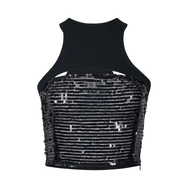 EGYPTIAN BLUE Cropped Sequin Tank Top - Black