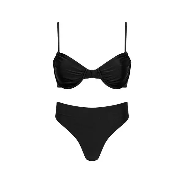 PLAYALUXE Capri Ruched Underwire High Waist Bikini Set - Black