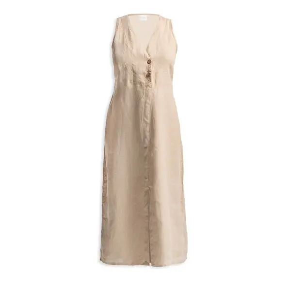 REISTOR Neutrals Straight Dress With Front Slit In Neutral Hemp - Beige