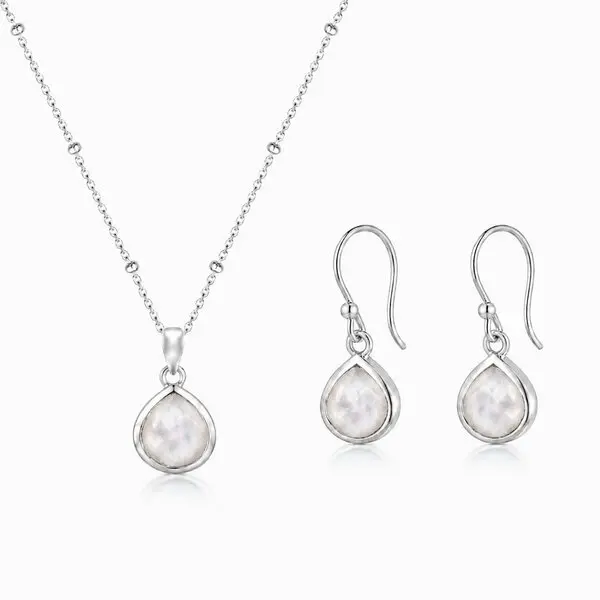 THE JEWELLERY STORE LONDON Silver / White Sterling Silver Pear Shaped Moonstone Jewellery Set - Silver/white