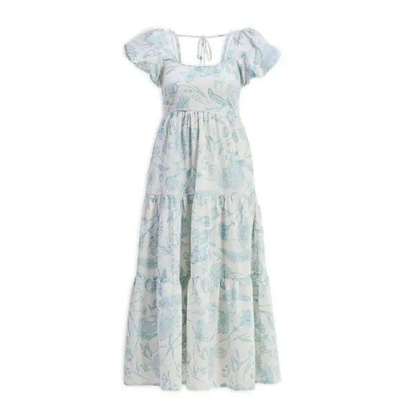 REISTOR Puff Sleeve Tiered Maxi Dress In Florals - Blue