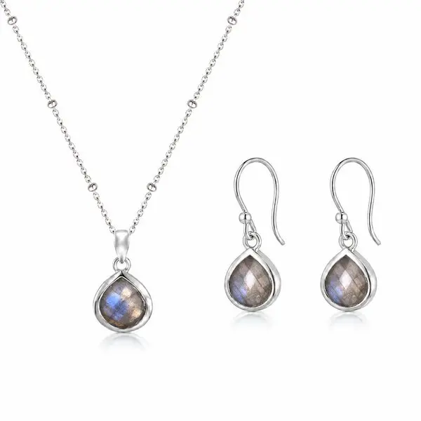 THE JEWELLERY STORE LONDON Silver / Green Sterling Silver Pear Shaped Labradorite Jewellery Set - Silver/green