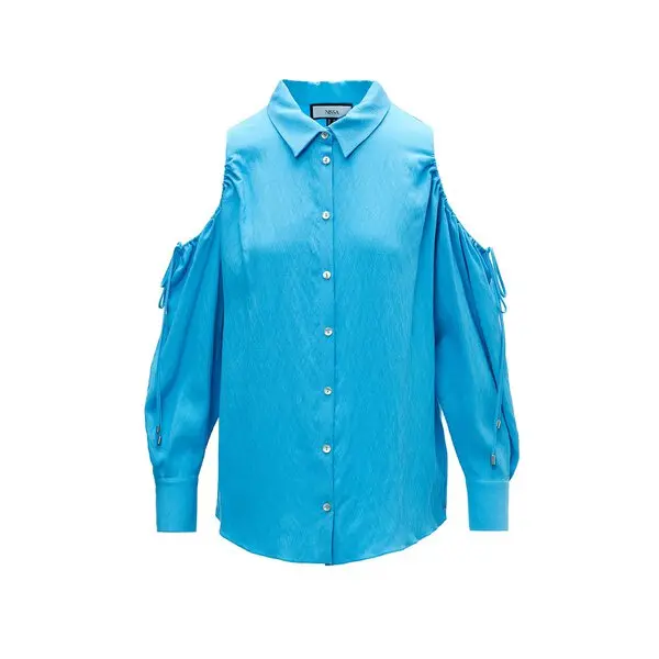 NISSA Cut-out Viscose Shirt - Blue