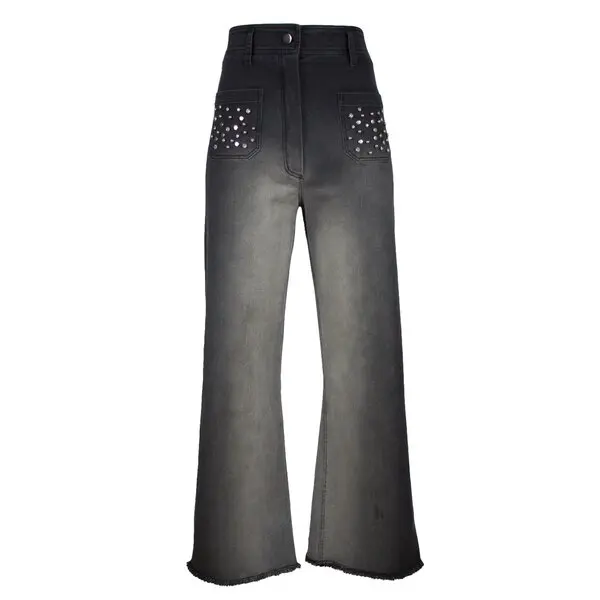 LALIPOP DESIGN Gradient Effect Studded Denim Pants - Black