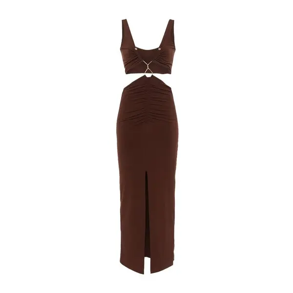 NISSA Cut-out Jersey Midi Dress - Brown