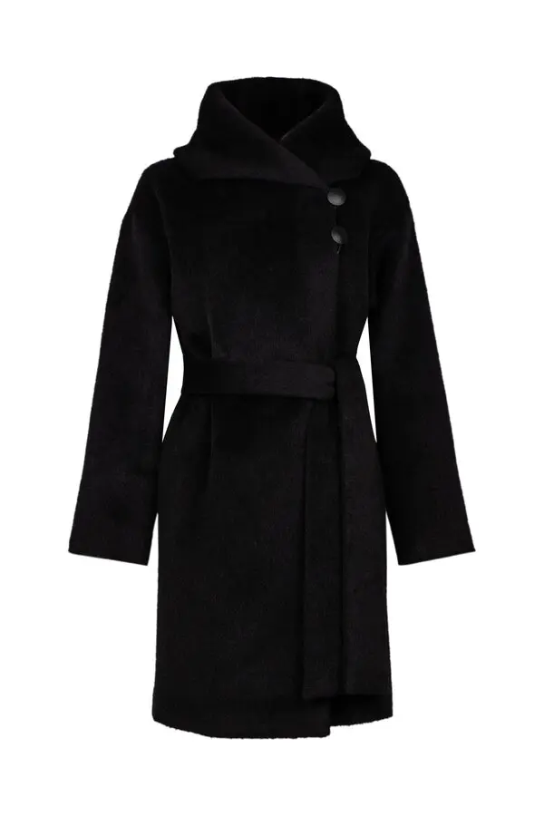 GINTA Alpaca & Wool-blend Hooded Coat - Black