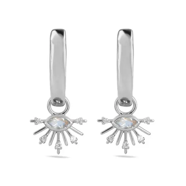 ZOHREH Neutrals / Moonstone & White Sapphire Sunburst Hoop Earrings Sterling - Silver