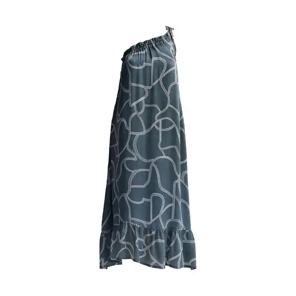 REISTOR One Shoulder Maxi Dress In Abstract Stripes - Blue