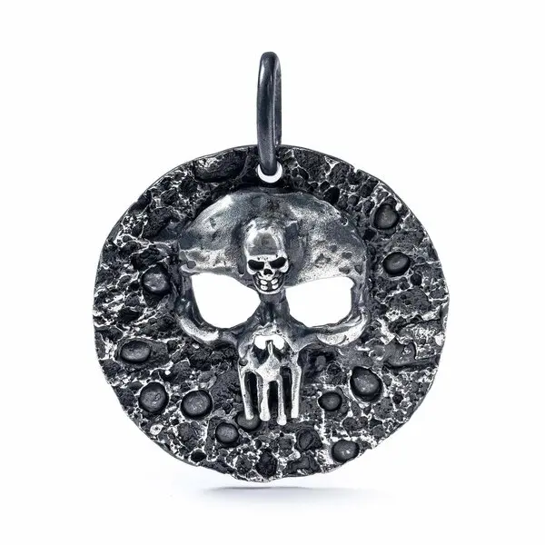 GERMAN KABIRSKI Morbidus Gritty Sterling Round Pendant With Skull Emblem - Silver