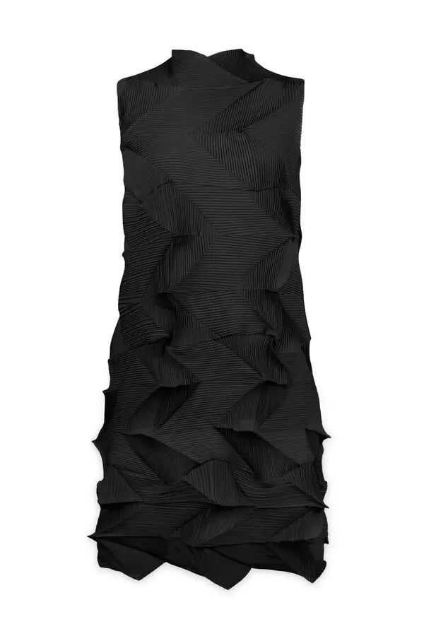 WILD COSMOS Amara Prismatic Pleats Dress - Black
