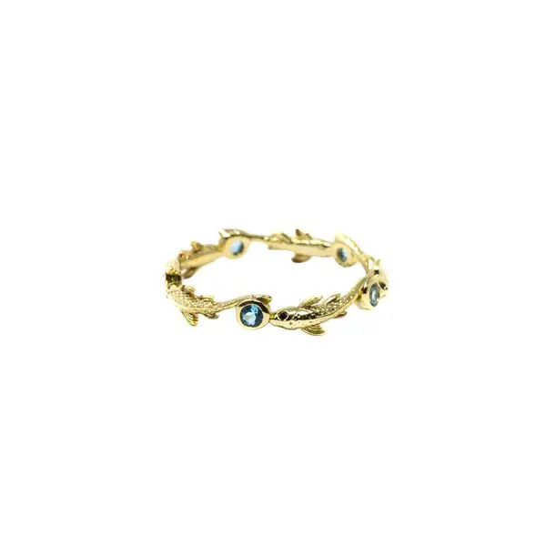 NASI SILVER Eternity Neshama Fish Band- Topaz, Gold - Blue