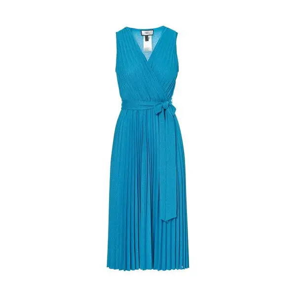 NISSA Lurex Thread Viscose Dress Aqua - Blue