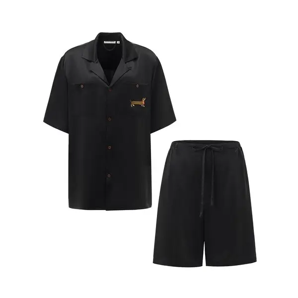 Not Just Pajama Dachshund Delight Silk Short Set - Black