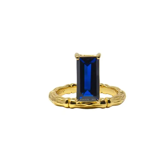 NASI SILVER Floating Baguette Gemstone Ring- Spinel, Gold - Blue