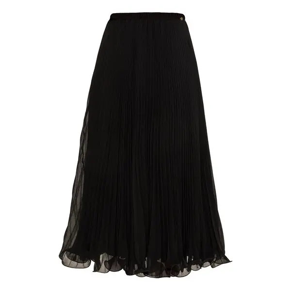 NISSA Pleated Chiffon Midi Skirt - Black