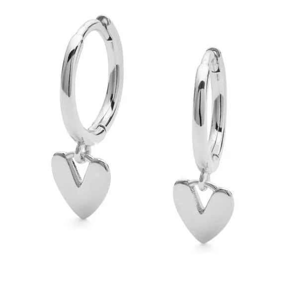 ELK & BLOOM Sterling Love Heart Hoop Earrings - Silver