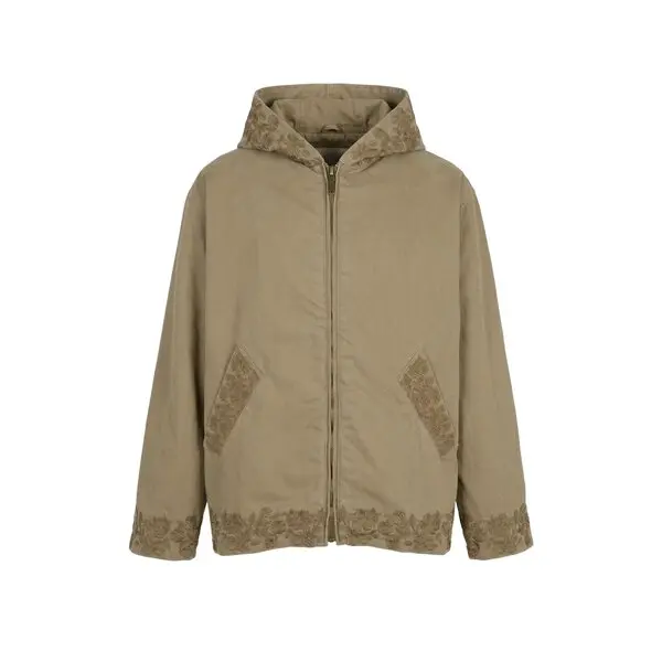 MODENAIRE Hooded Zip Jacket Embroidered Detail Relaxed Silhouette - Brown