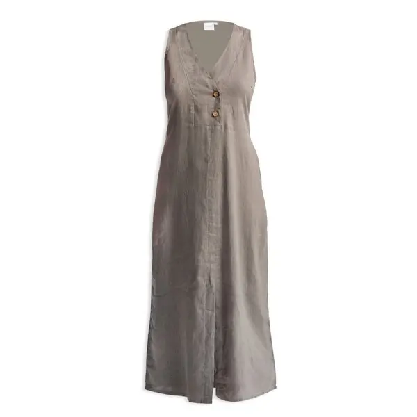 REISTOR Straight Dress With Front Slit In Dark Hemp - Green