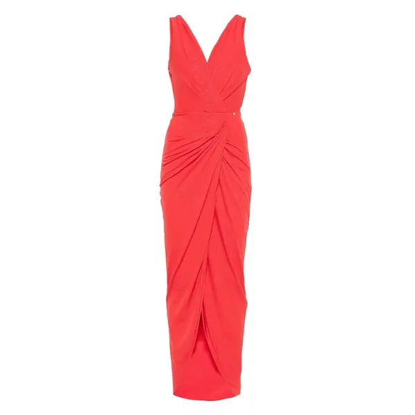 NISSA Glitter Maxi Dress - Red