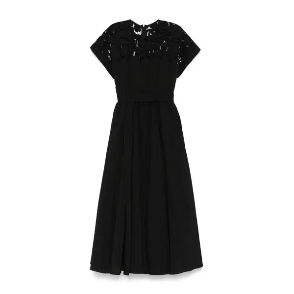 NISSA Lace-panel Midi Dress - Black