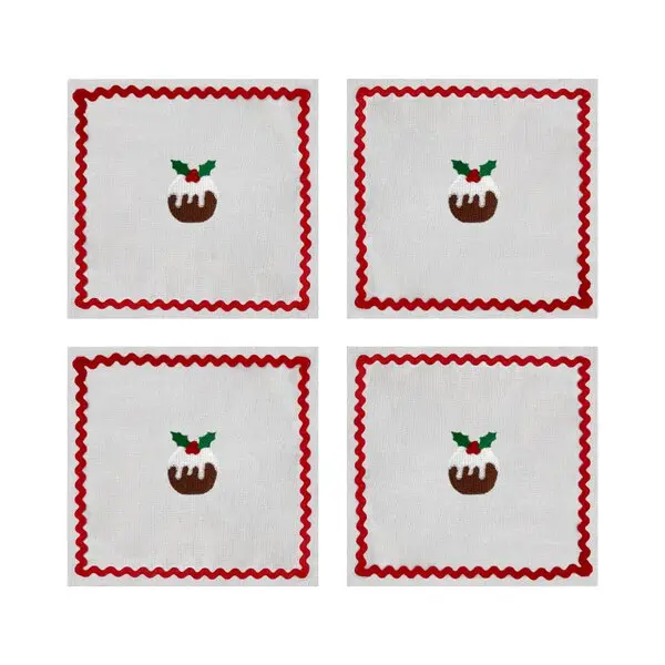 LILLY LOVES Christmas Pudding Cocktail Napkins - Red