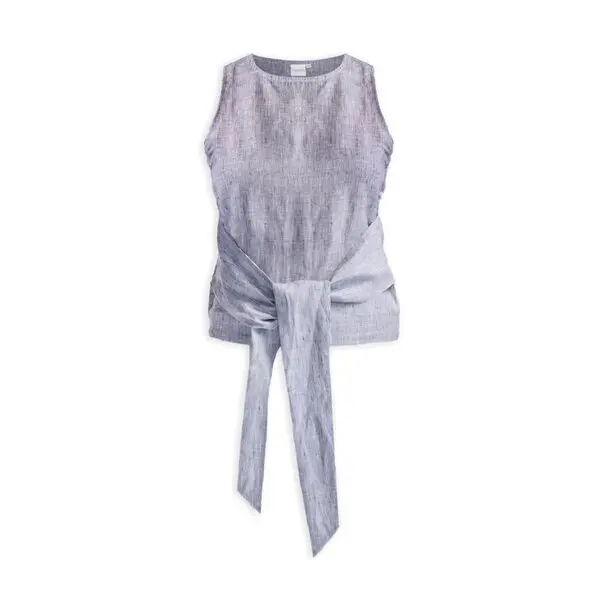REISTOR Front-tie Top In Linen Stripes - Grey