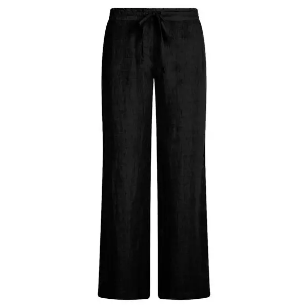 Haris Cotton Solid Wide Leg Linen Pants - Black