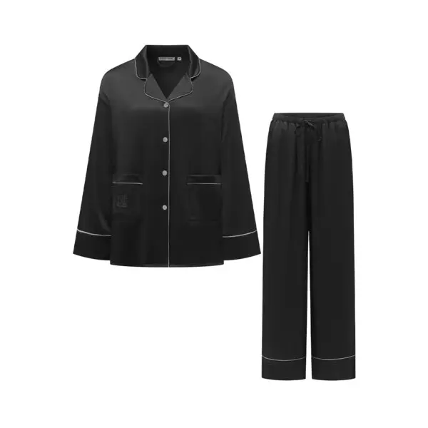 Not Just Pajama Timeless Collection Silk Long Pajama Set - Black
