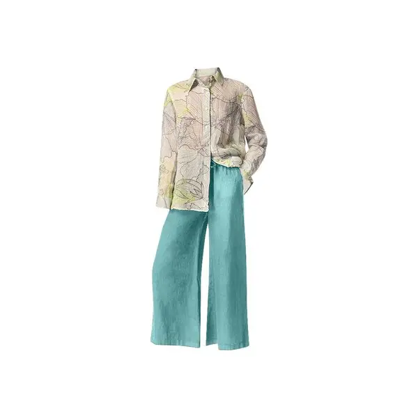 Haris Cotton Drawstring Waist Wide Leg Linen Pants Crystal - Blue