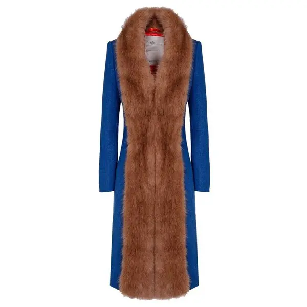 THE EXTREME COLLECTION Sapphire Faux Fur Structured Long Coat - Blue