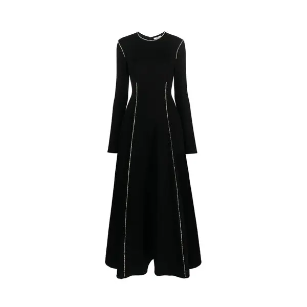 NISSA Rhinestone Embellished Viscose Dress - Black