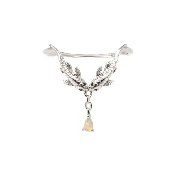 NASI SILVER Two Wishes Wishbone Ring- Opal, Silver - Gray