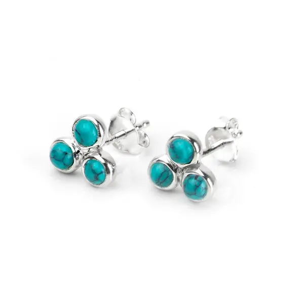 THE JEWELLERY STORE LONDON Silver / Blue Turquoise Trilogy Studs In Sterling Silver - Silver/blue