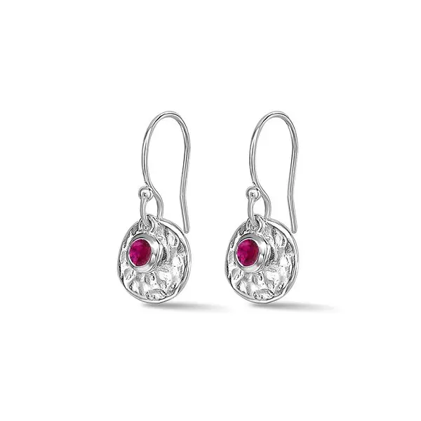 DOWER & HALL Hammered Disc & Ruby Array Earrings - Silver