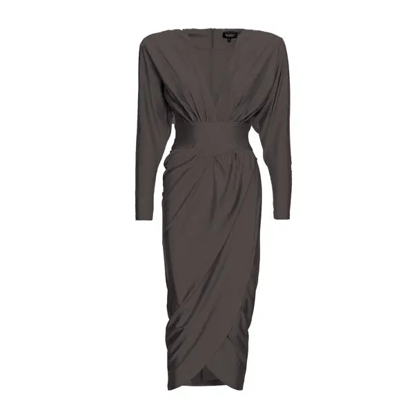 BLUZAT Midi Dress With Corset And V-neck - Black