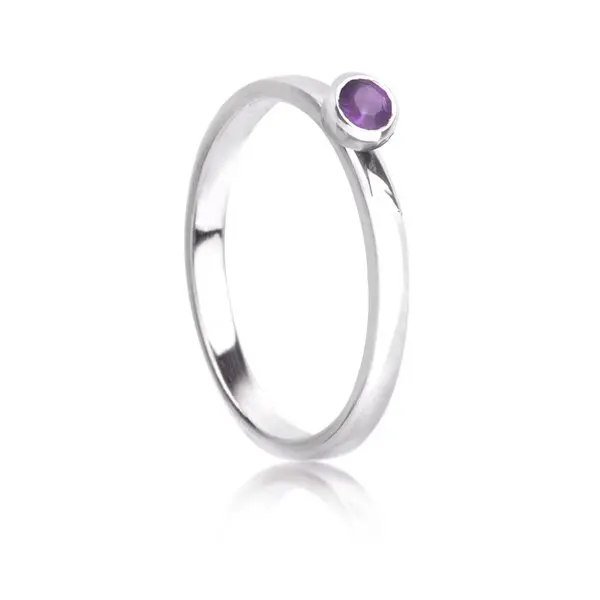 THE JEWELLERY STORE LONDON February Birthstone Stackable Ring With Amethyst Gemstone In Sterling - Silver