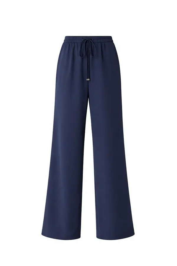 EXQUISE Regular Fit Drawstring Wide Leg Aura Trousers Navy - Blue