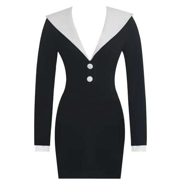 MISS CIRCLE NEW YORK Heather Collared Decorative Button-front Mini Dress - Black