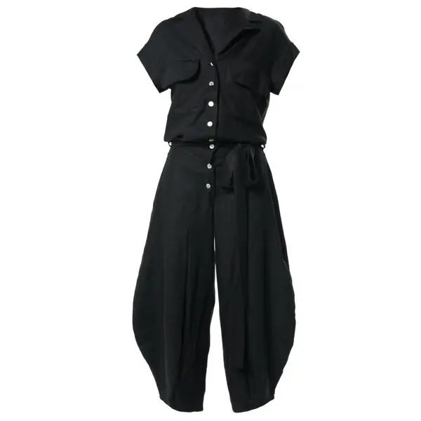 METAMORPHOZA Relaxed Jumpsuit With Linen - Black