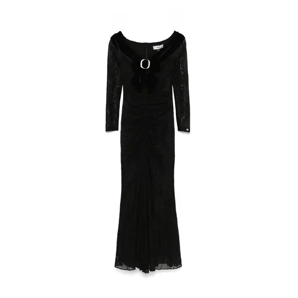 NISSA Bow-detail Lace Midi Dress - Black