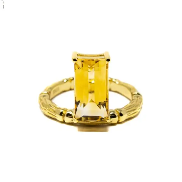NASI SILVER Floating Baguette Bamboo Gemstone Ring- Citrine, Gold - Orange