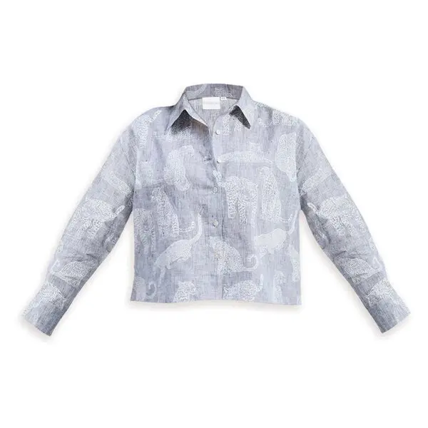 REISTOR Oversized Boxy-fit Shirt In Animal Print - Grey