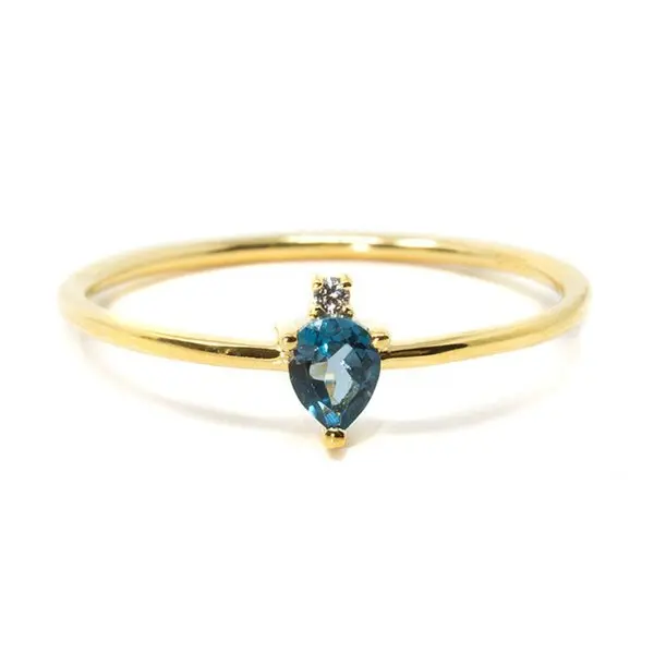 NASI SILVER Pear Atarah Ring- Topaz & White Topaz, Gold - Blue